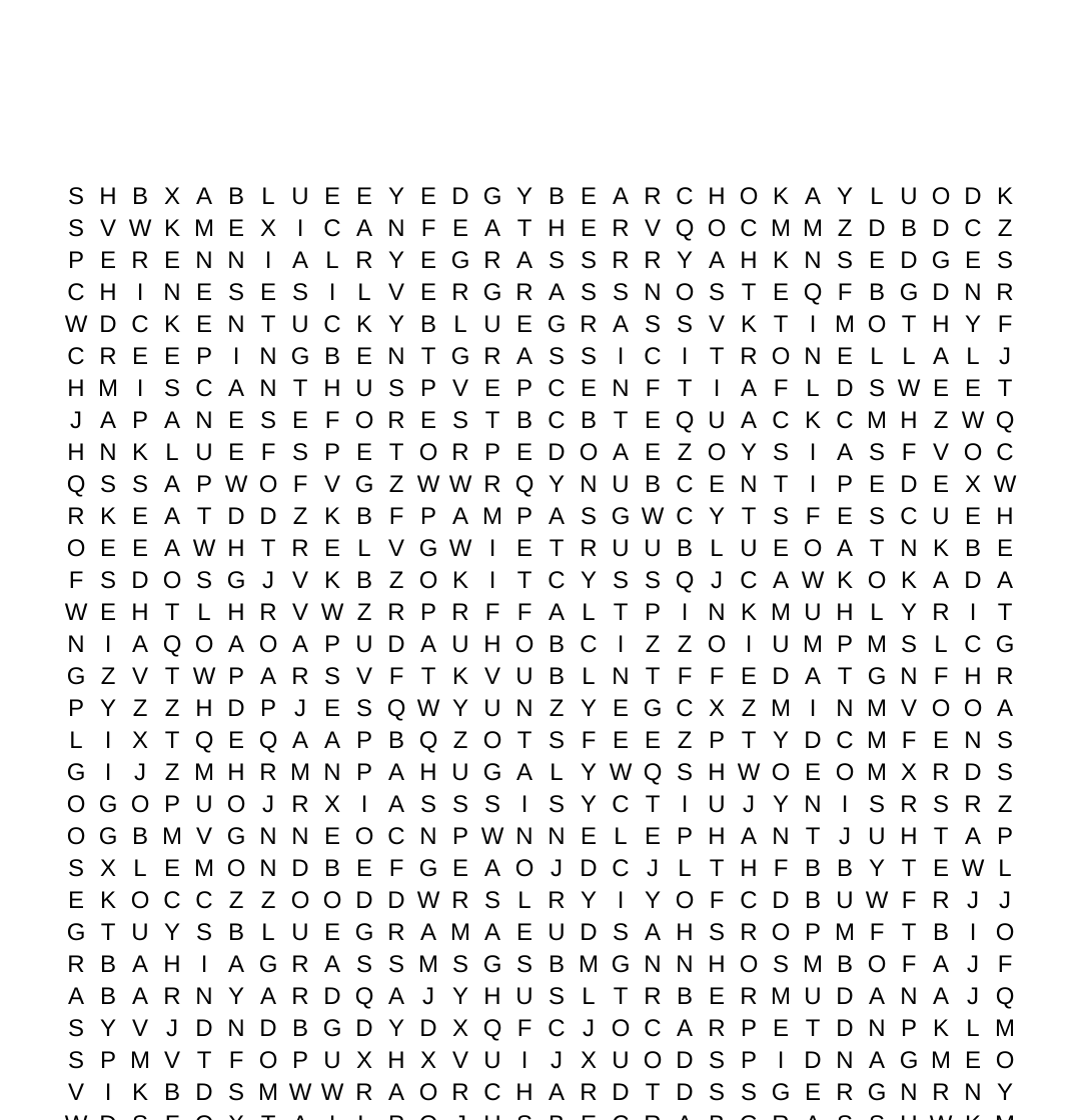 50 Types of Landscape & Yard Grass Word Search