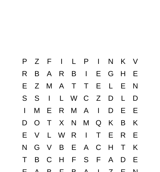 BARBIE MOVIE WORD SEARCH