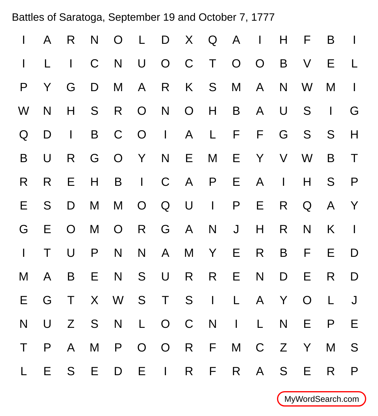 Battles of Saratoga, September 19 and October 7, 1777