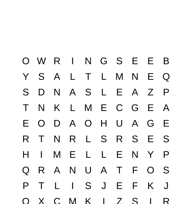Clams and Shellfish Wordsearch