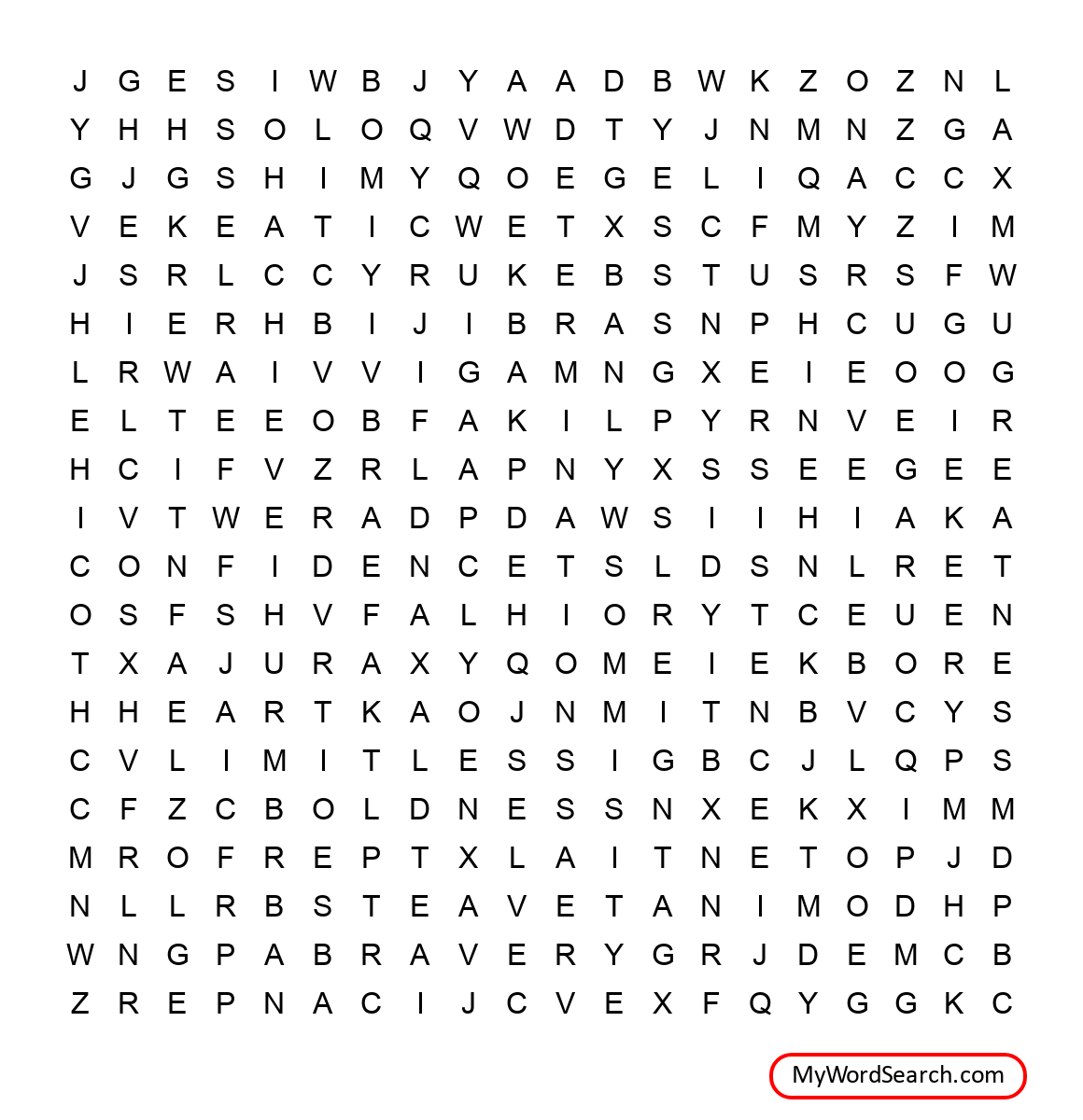 Confidence Word Search