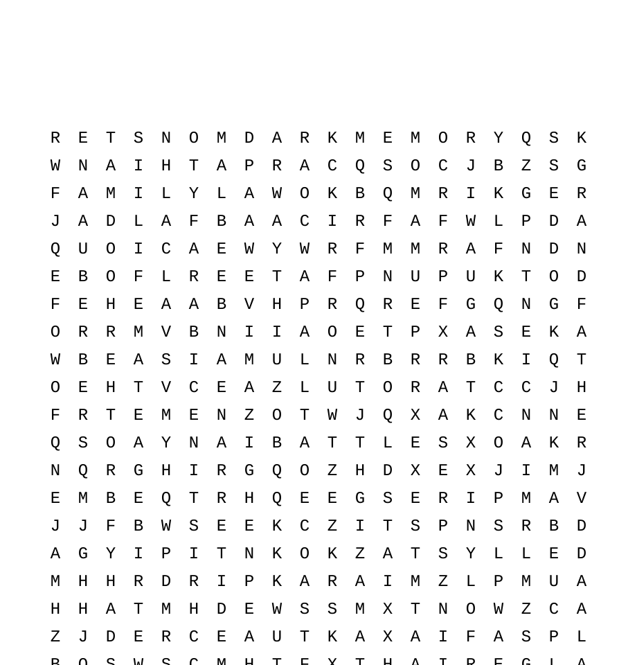 Dark Memory Word Search