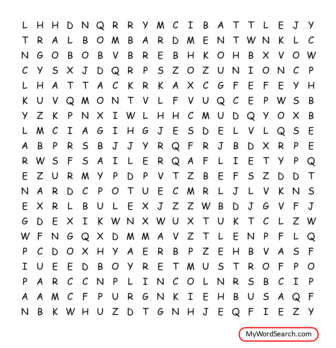Fort Sumter Word Search