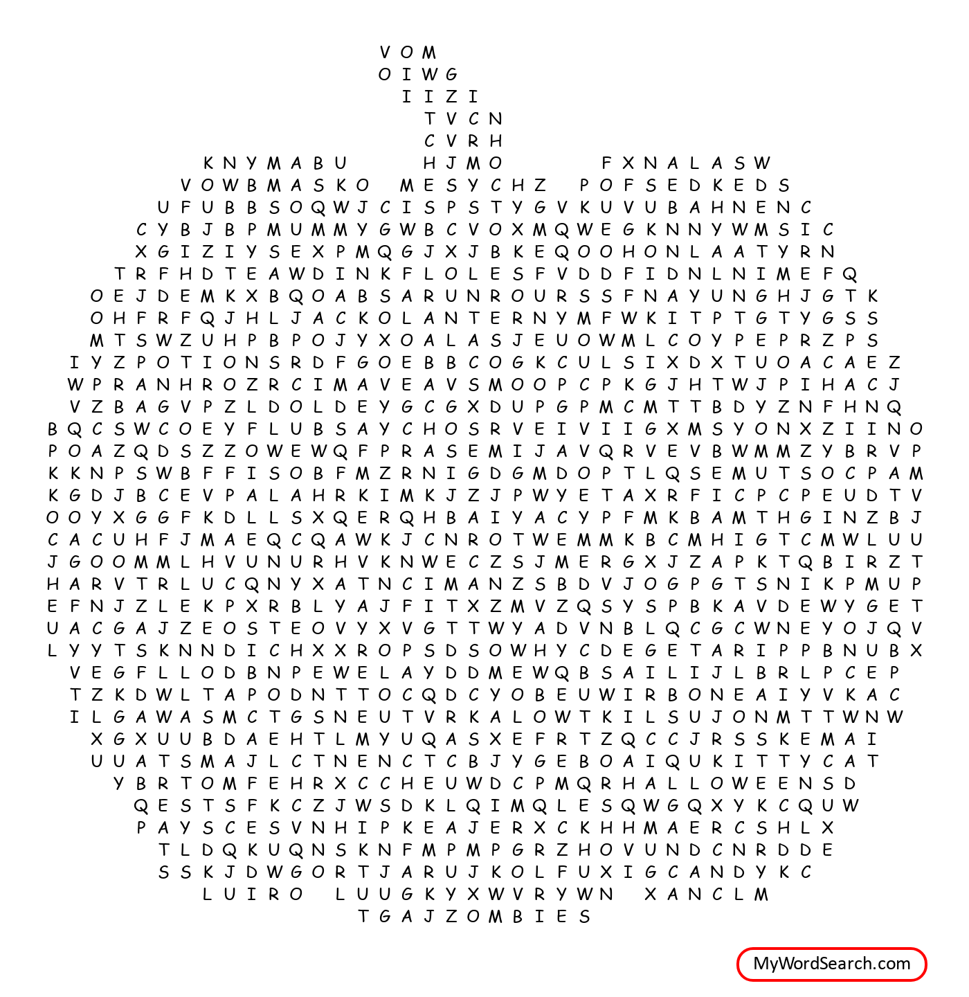 Jack O'Lantern Word Search