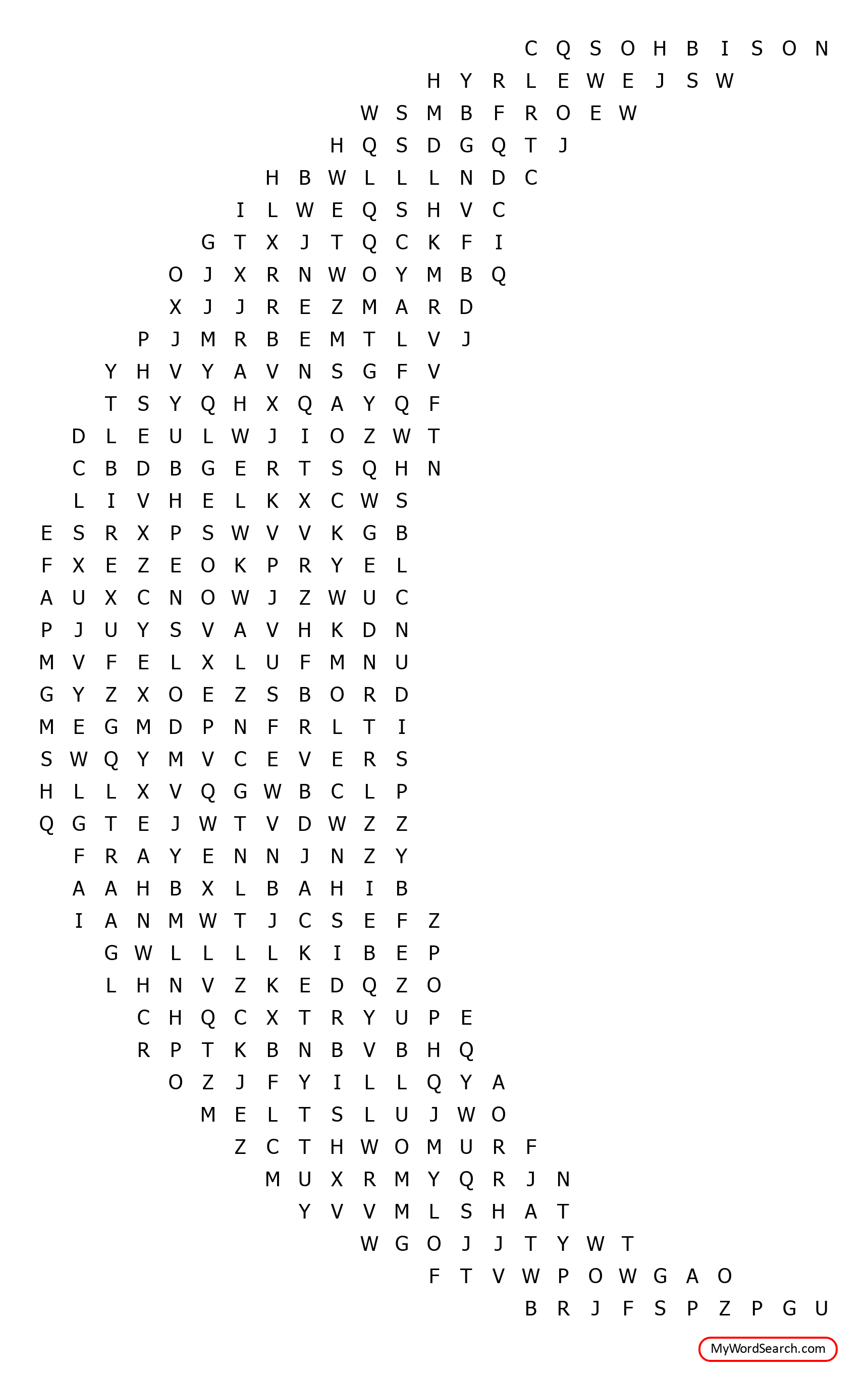 Letter J Word Search