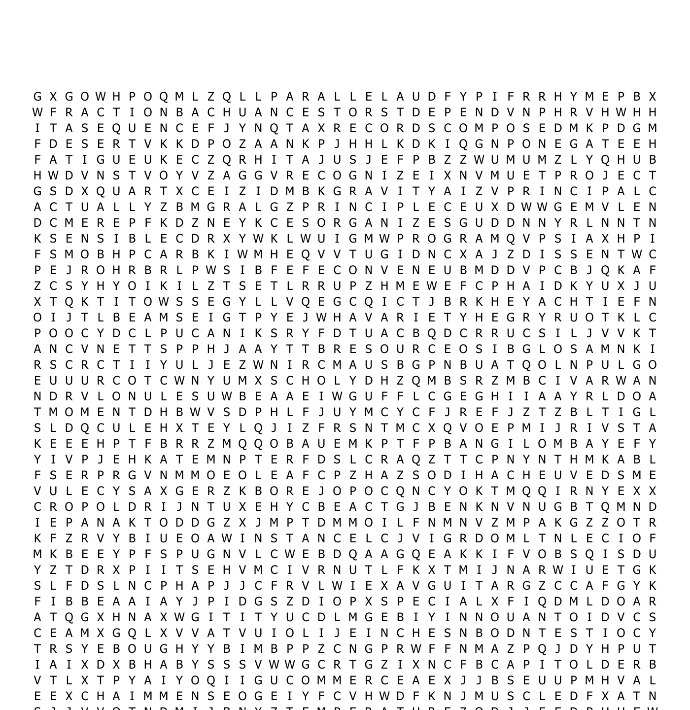 List V, W, X, Y & Z word search - level 2