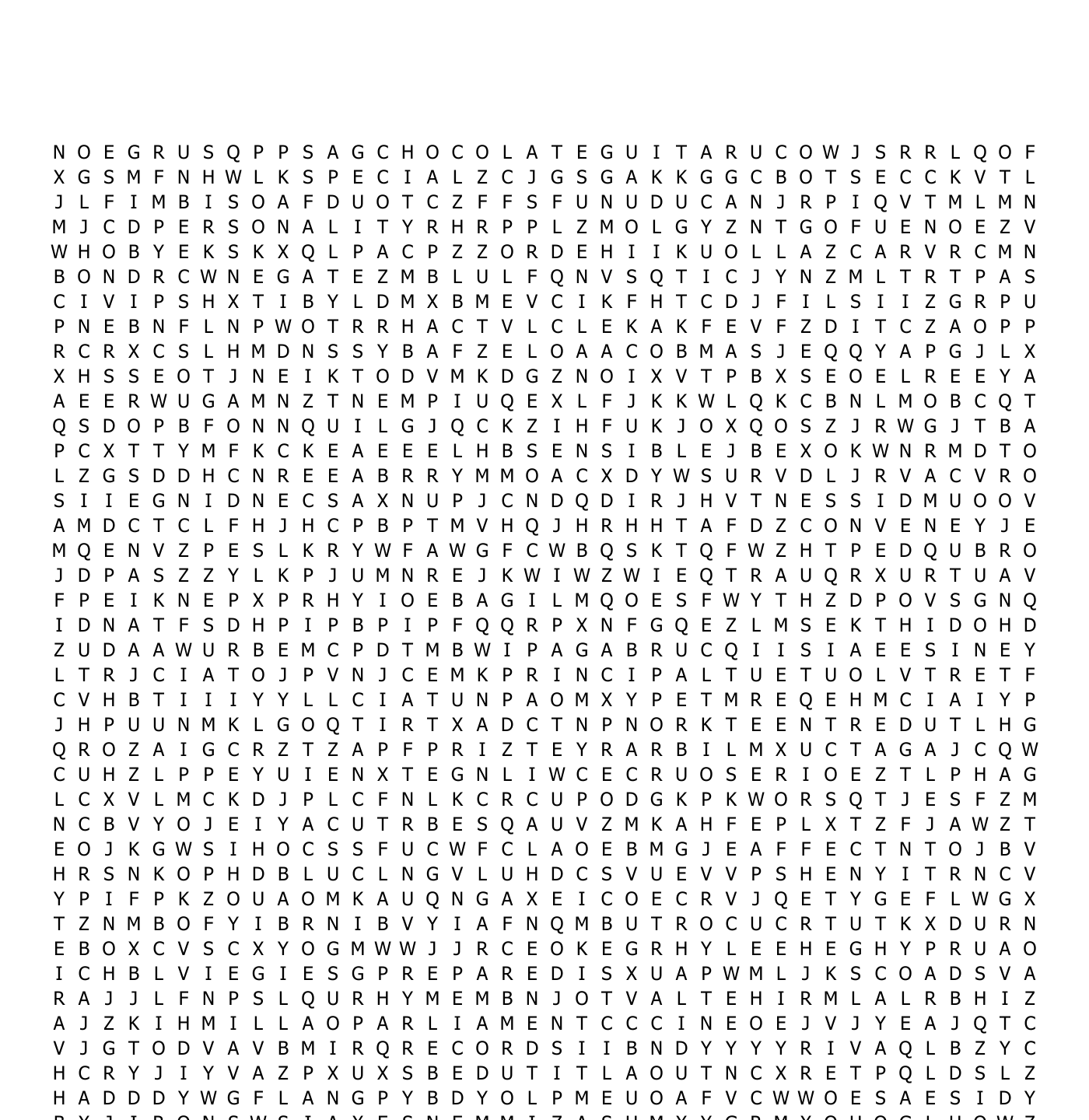 List V, W, X, Y & Z word search - level 4