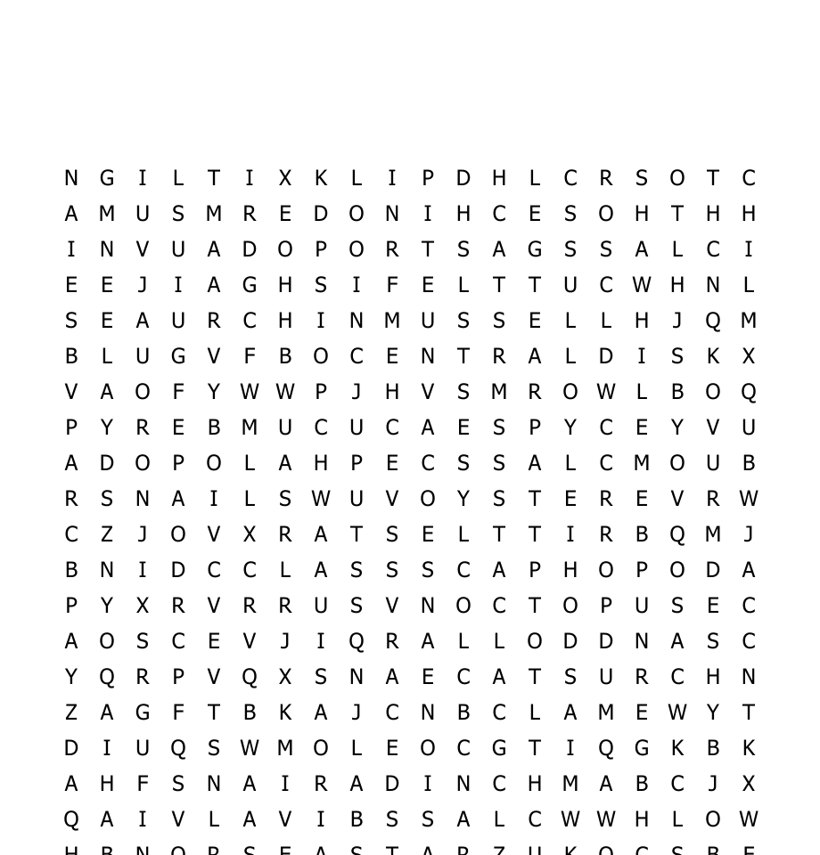 Main Invertebrates Word Search