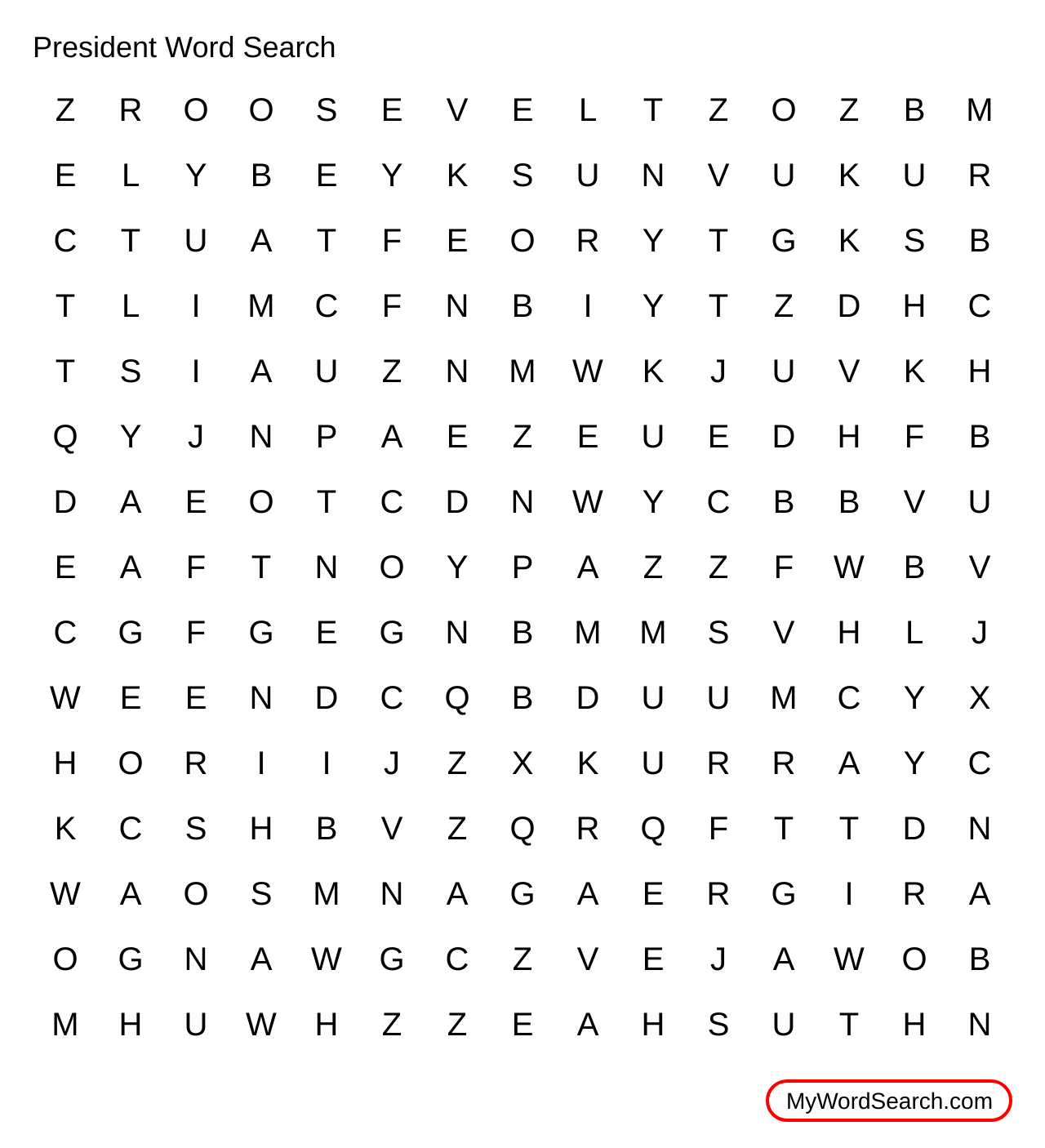 President Word Search