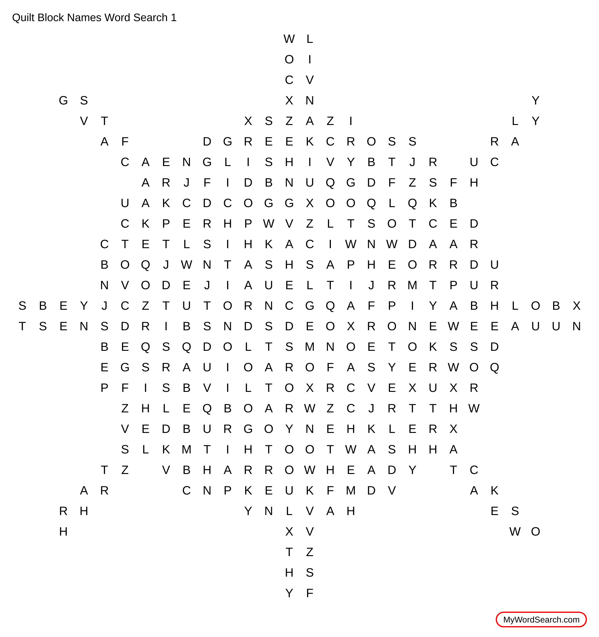 Quilt Block Names Word Search 1