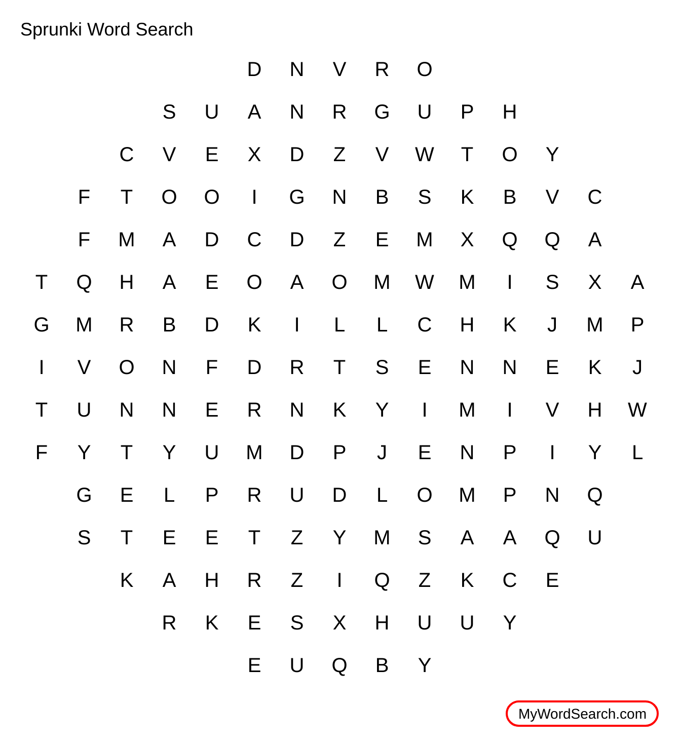 Sprunki Word Search