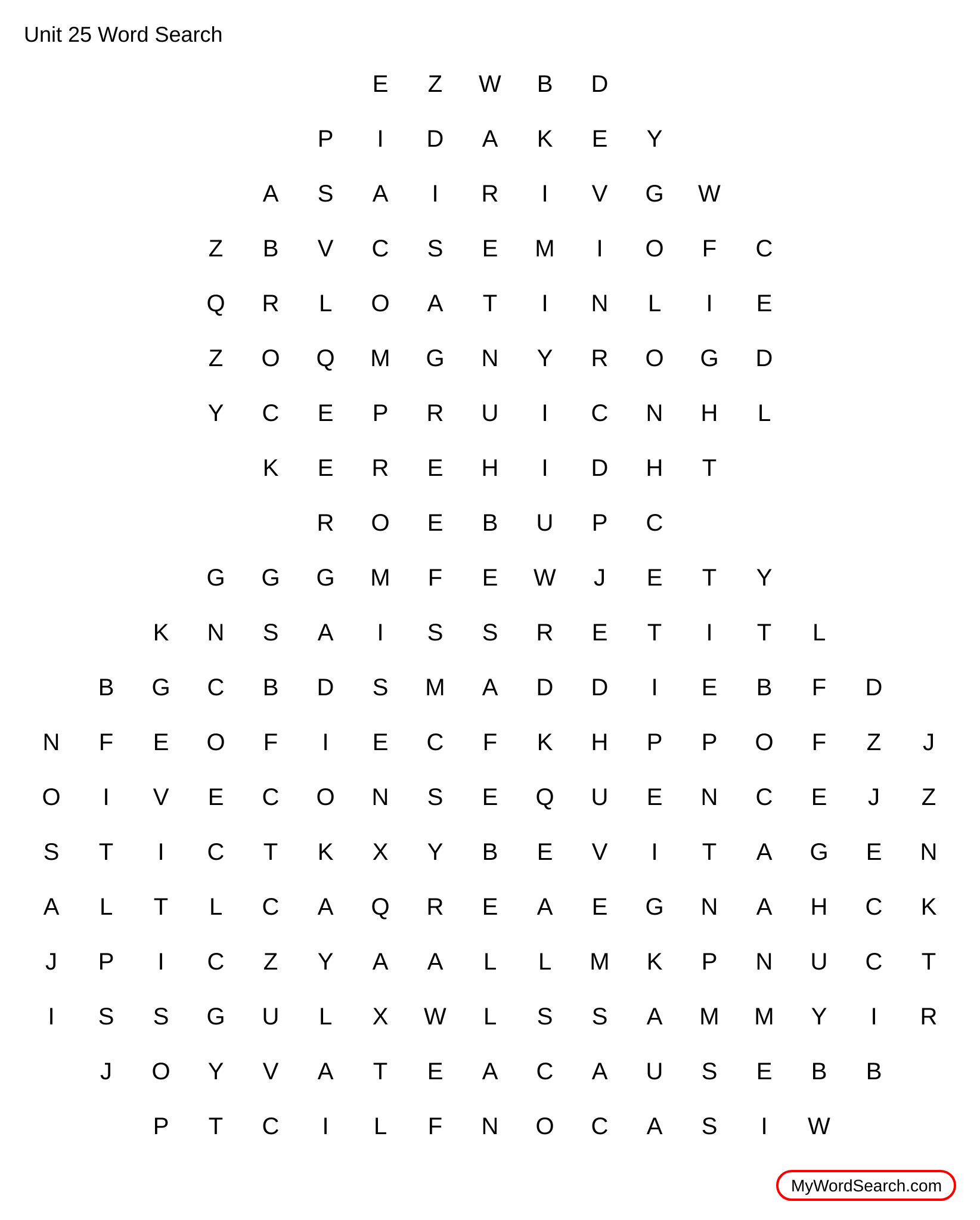Unit 25 Word Search