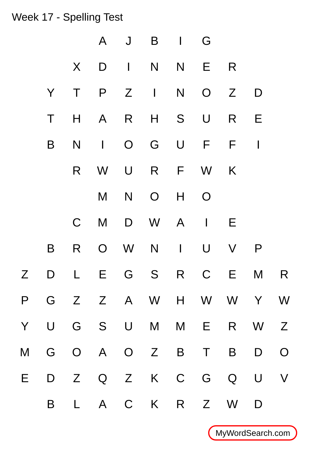 Week 17 - Spelling Test