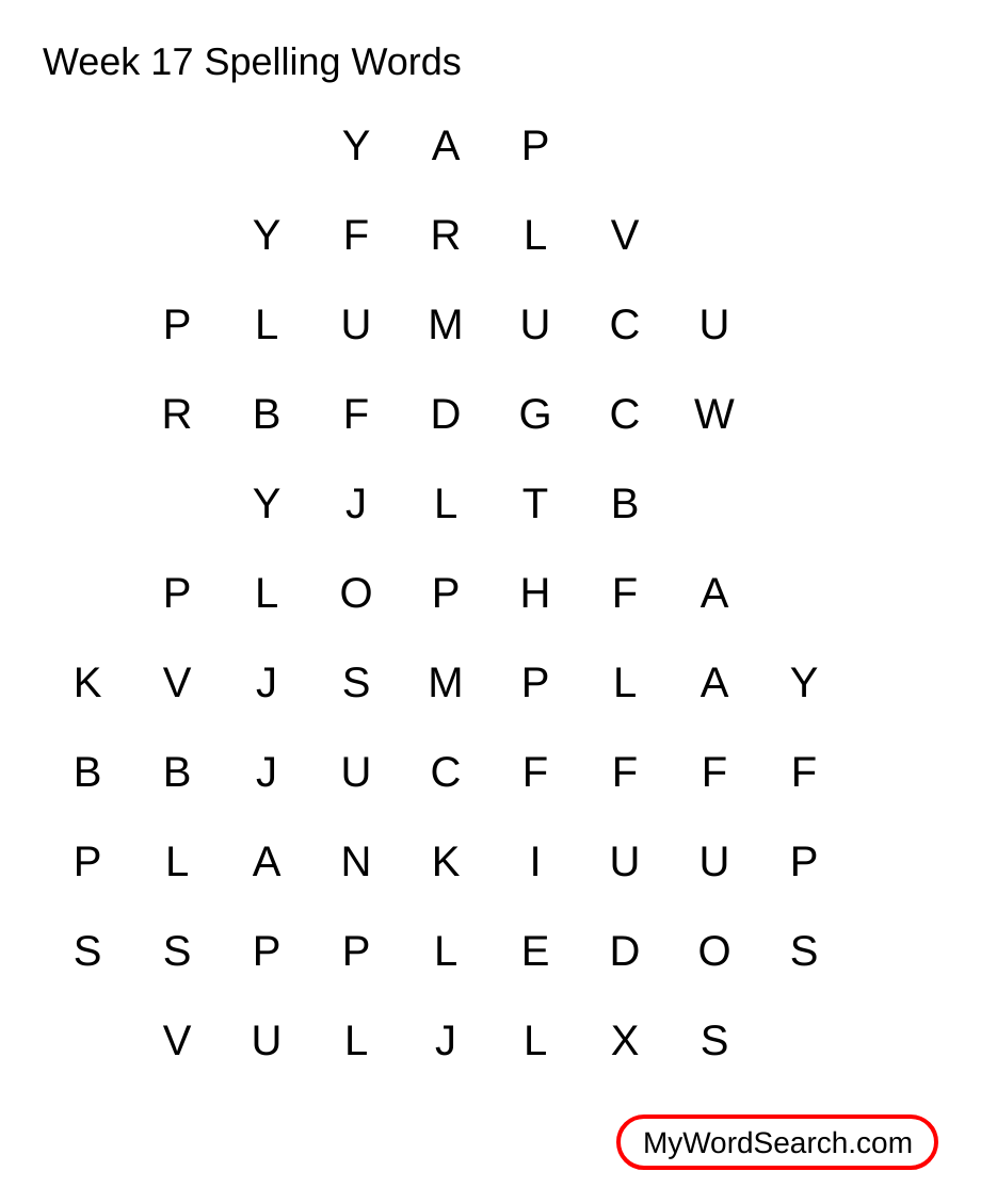 Week 17 Spelling Words